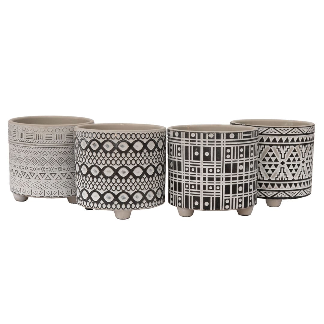 Embossed Geometric Design Ceramic Pot - D12cm - Set of 4 — Hadeco.co.za
